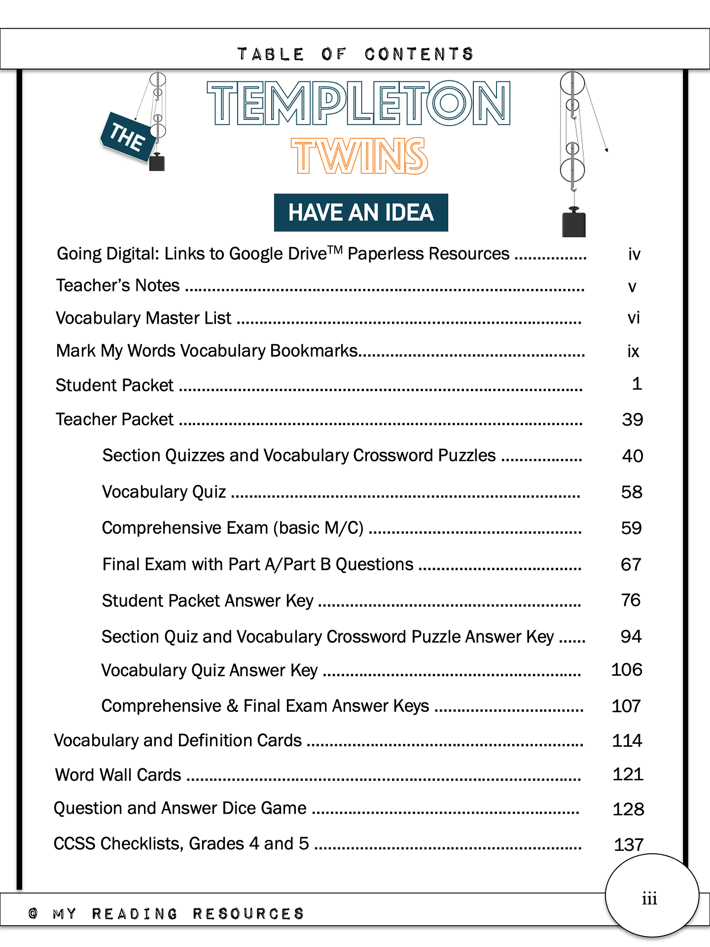 The Templeton Twins Have an Idea Novel Study - My Reading Resources