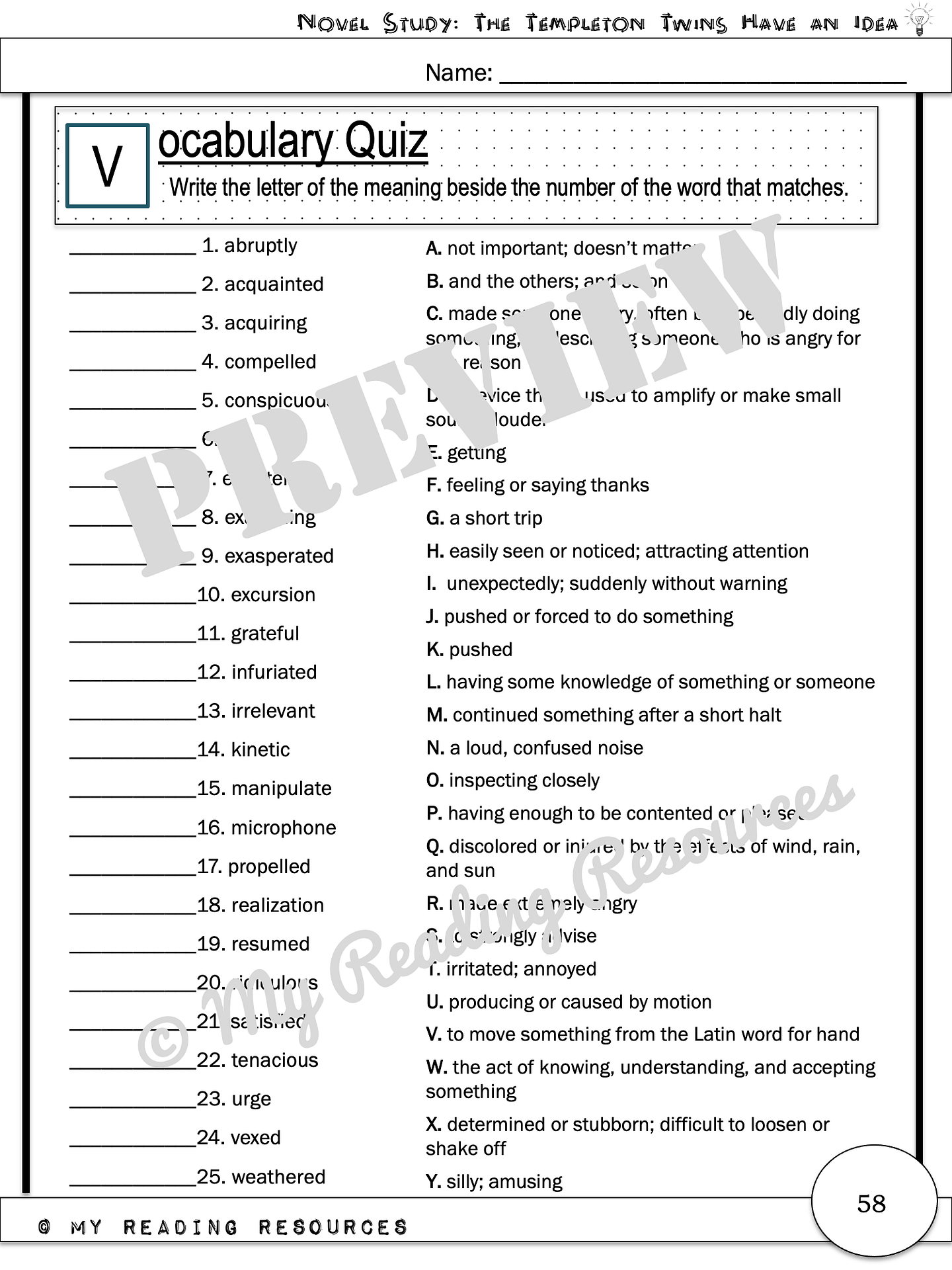 The Templeton Twins Have an Idea Novel Study - My Reading Resources