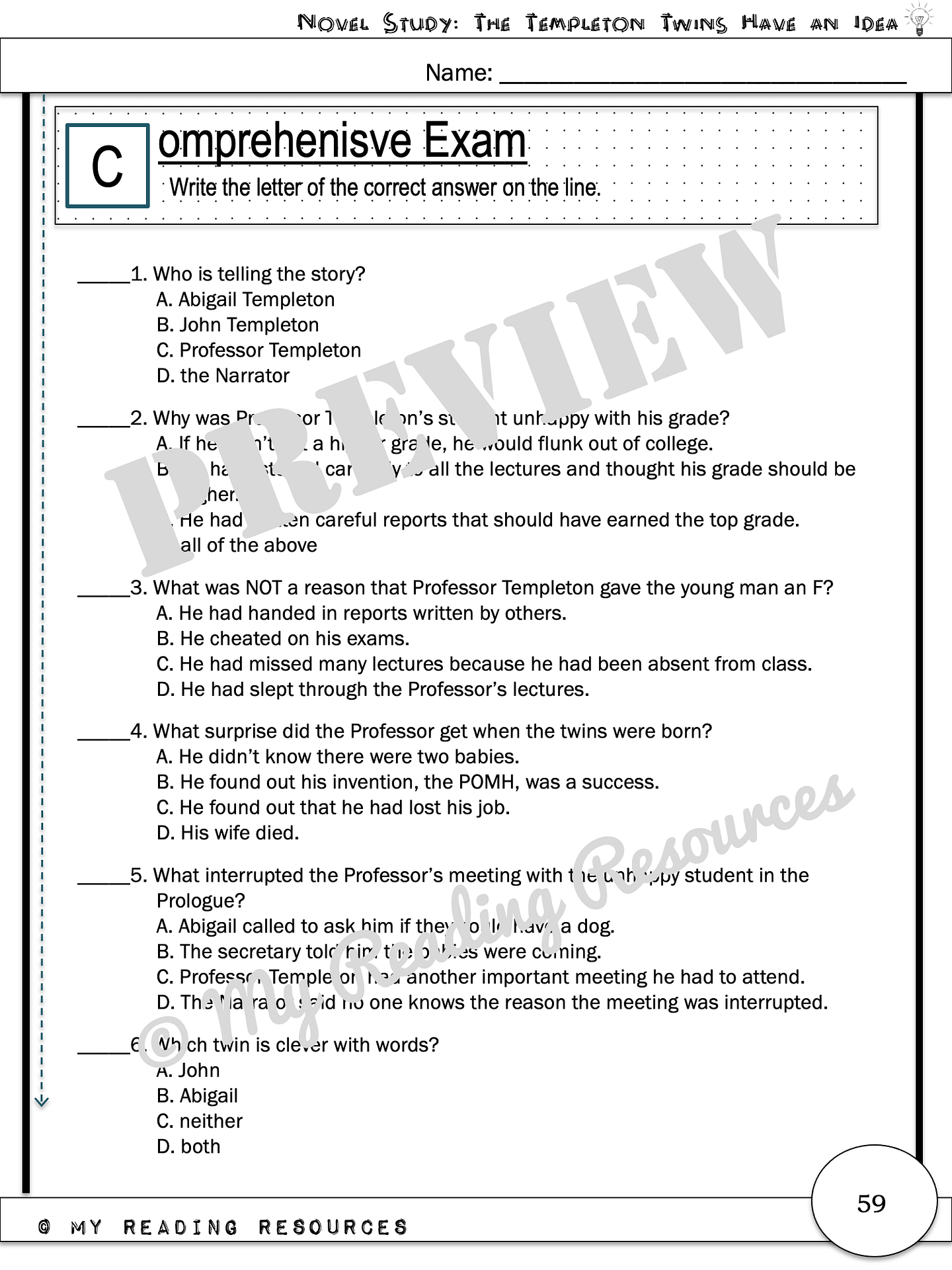 The Templeton Twins Have an Idea Novel Study - My Reading Resources