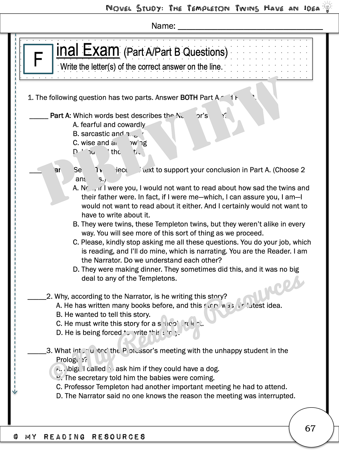 The Templeton Twins Have an Idea Novel Study - My Reading Resources