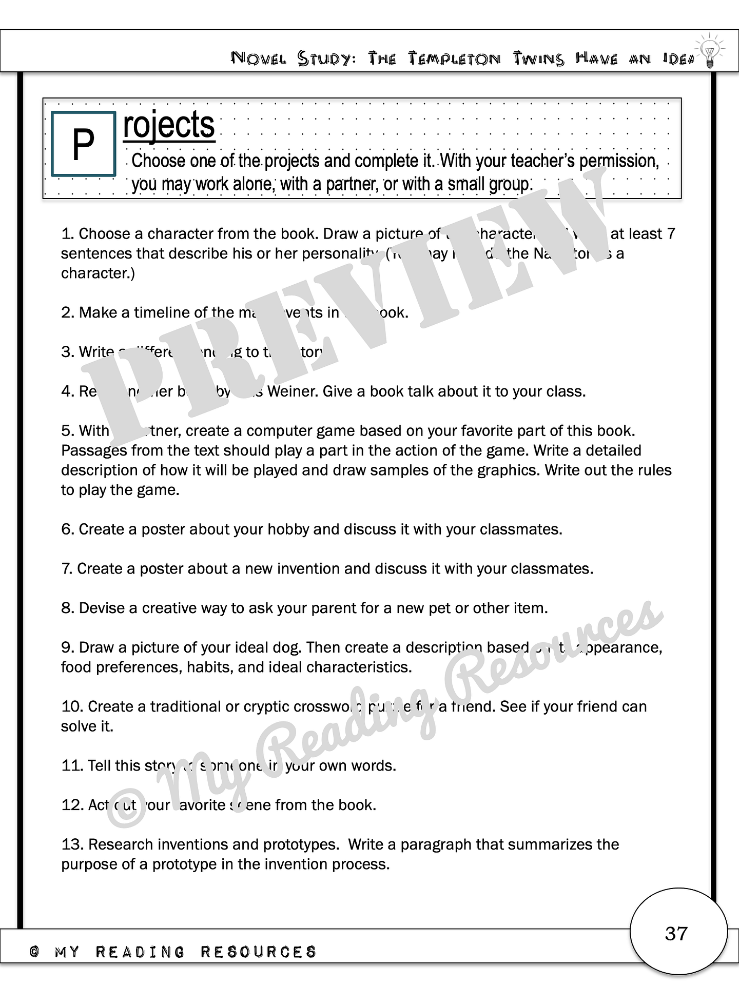 The Templeton Twins Have an Idea Novel Study - My Reading Resources