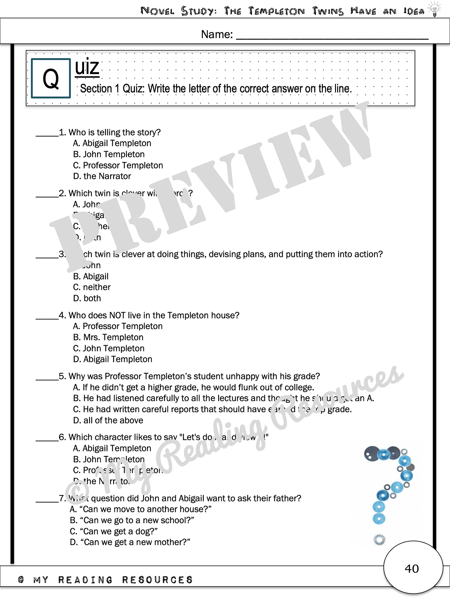 The Templeton Twins Have an Idea Novel Study - My Reading Resources