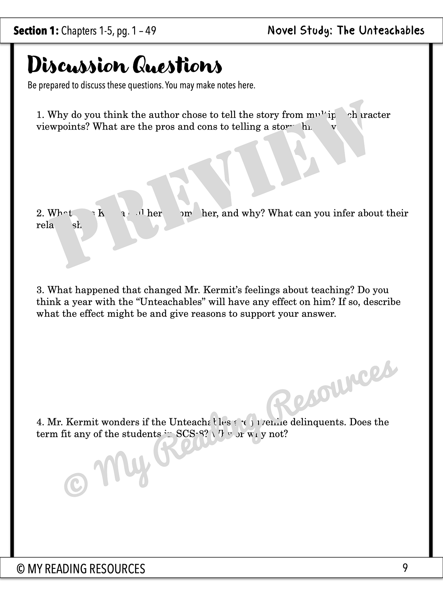 The Unteachables Novel Study - My Reading Resources