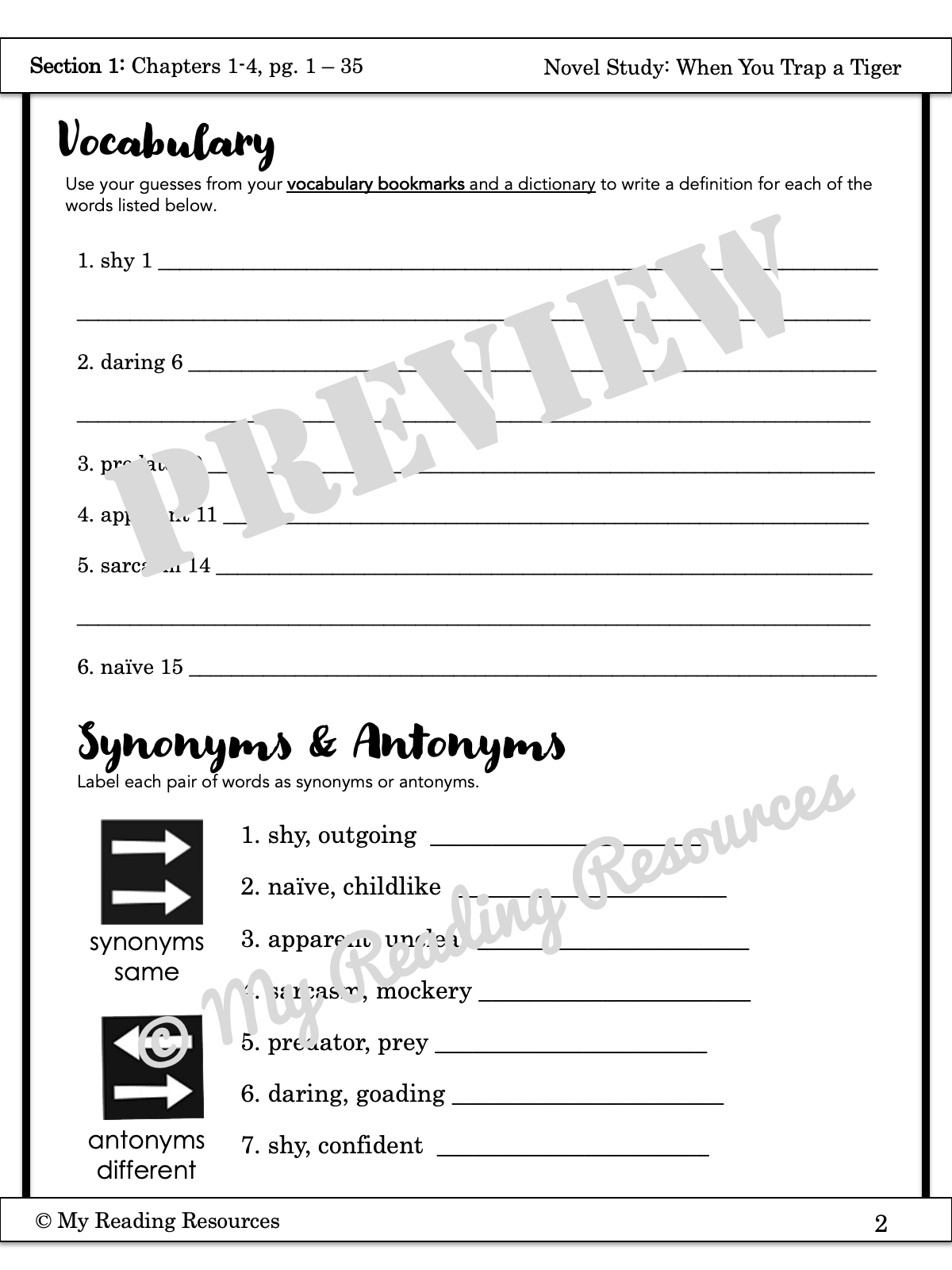 When You Trap a Tiger Novel Study - My Reading Resources