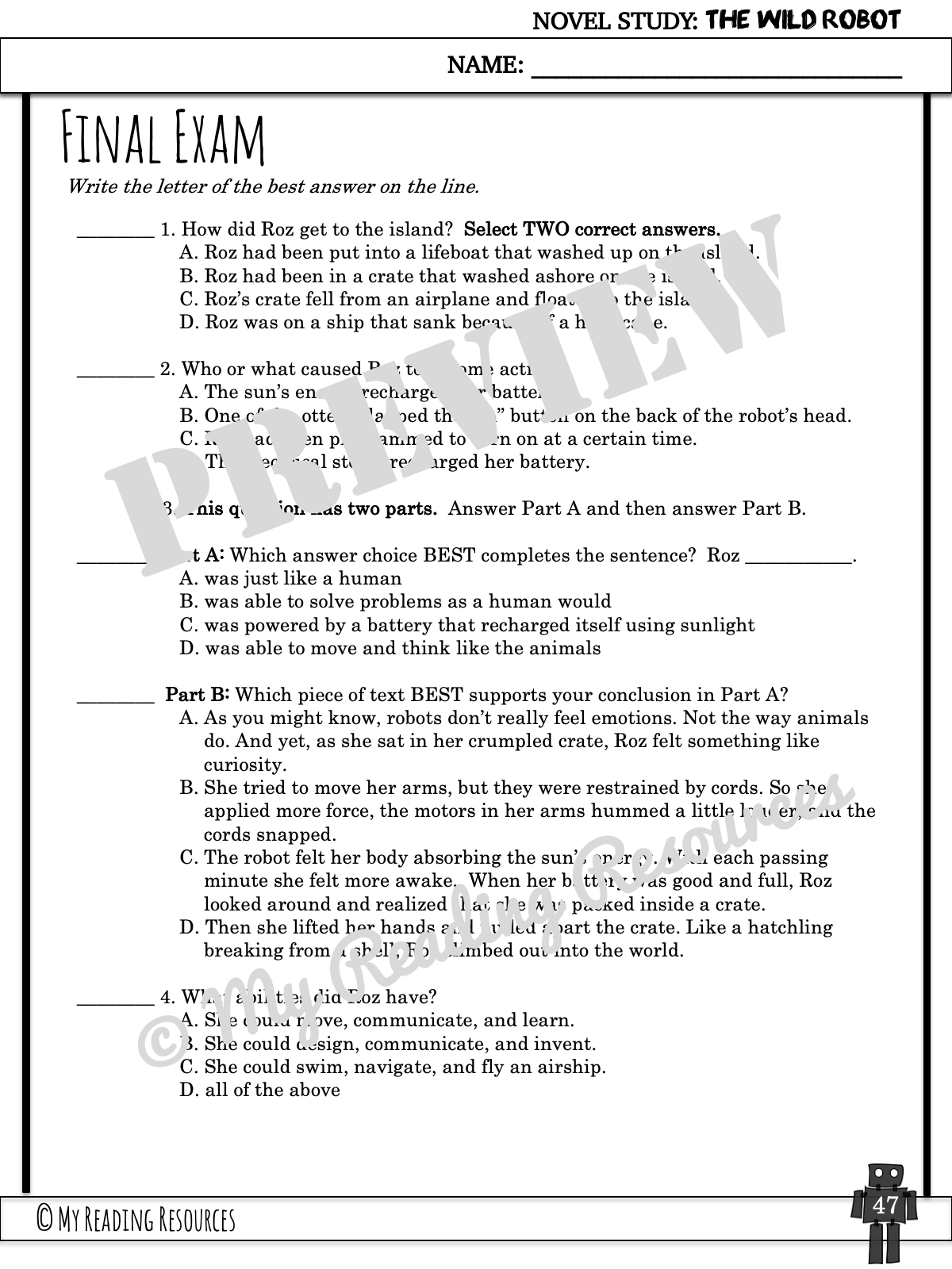 The Wild Robot Novel Study - My Reading Resources