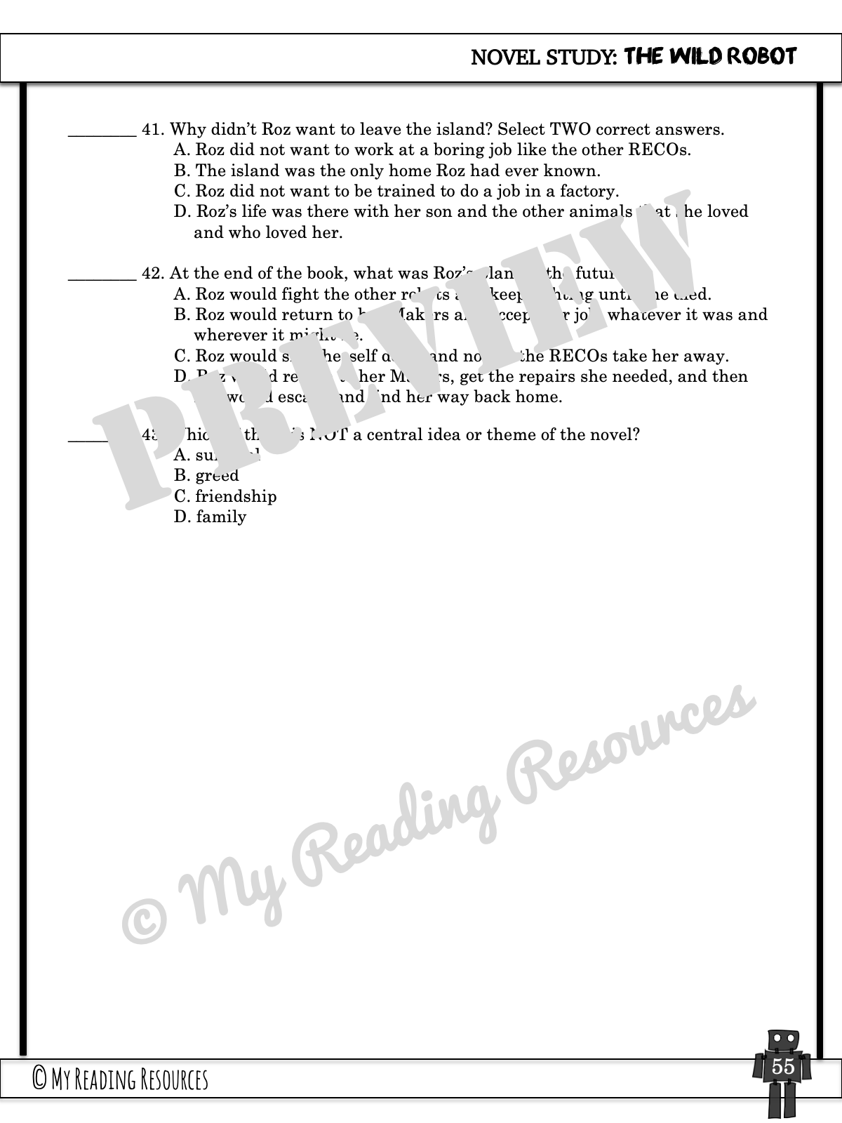 The Wild Robot Novel Study - My Reading Resources