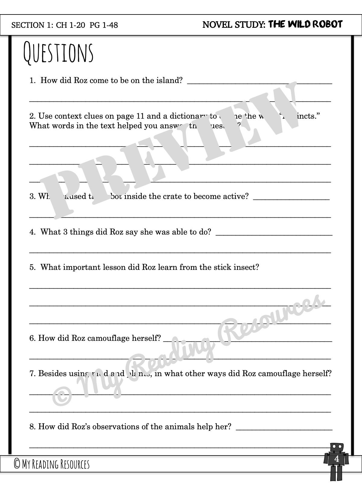 The Wild Robot Novel Study - My Reading Resources