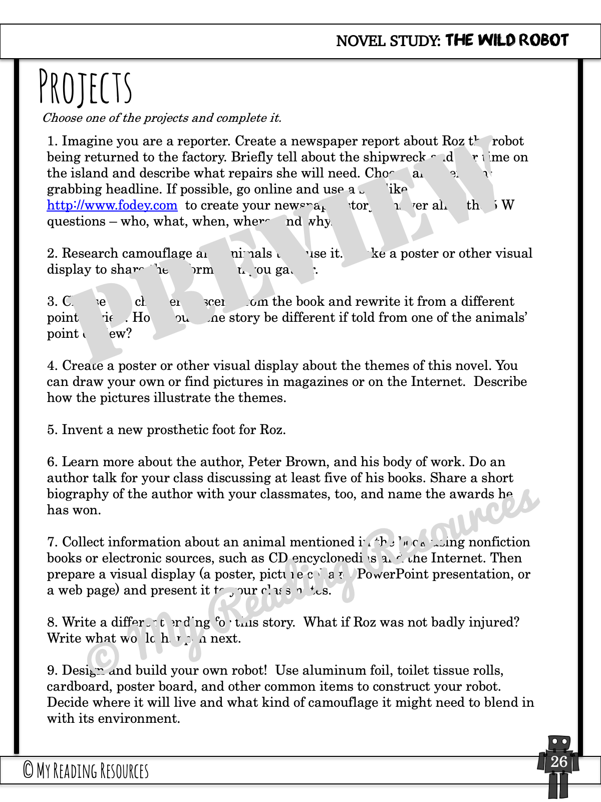 The Wild Robot Novel Study - My Reading Resources