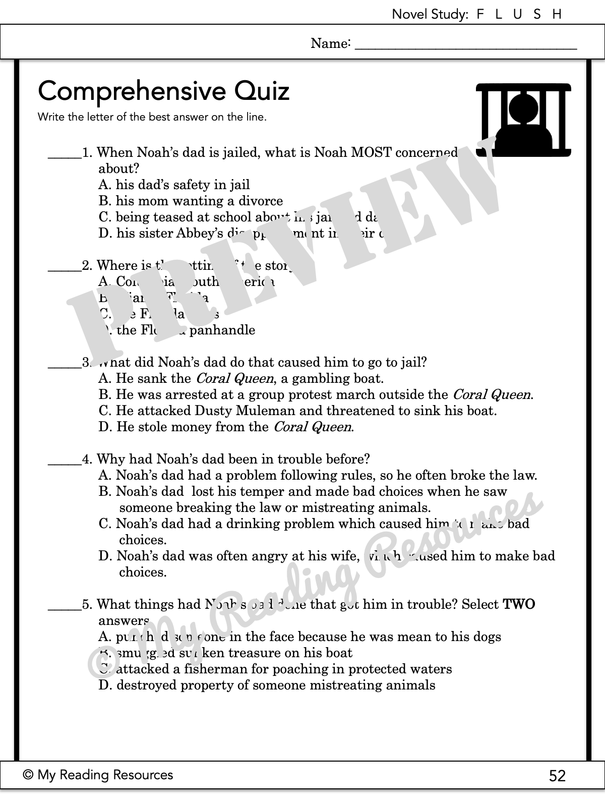 Flush Novel Study - My Reading Resources