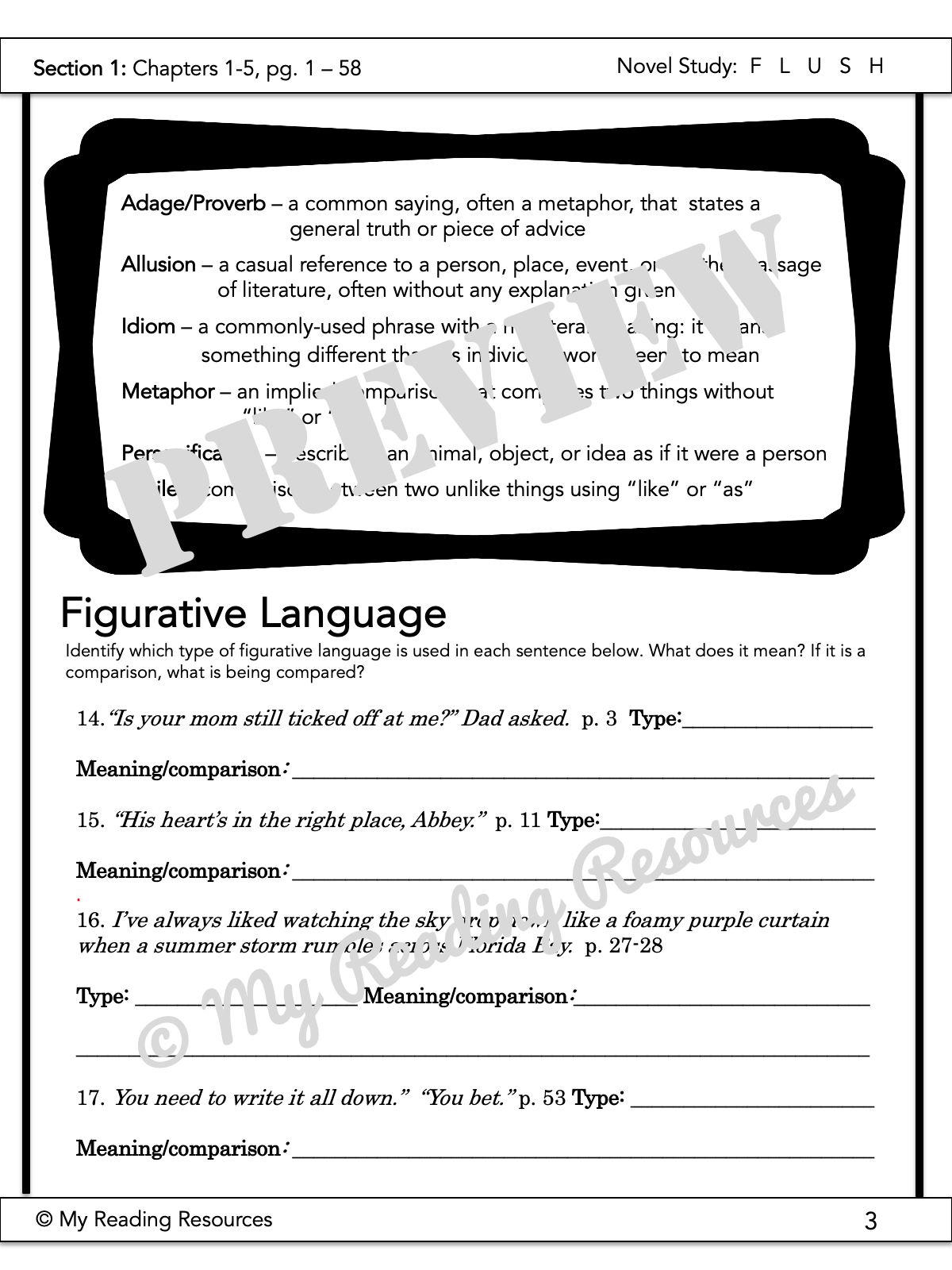 Flush Novel Study - My Reading Resources