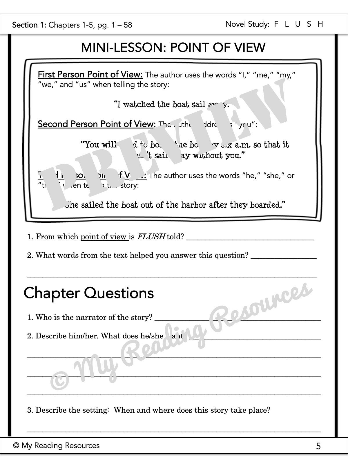 Flush Novel Study - My Reading Resources