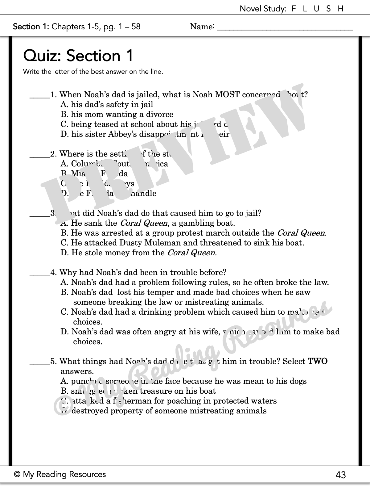 Flush Novel Study - My Reading Resources