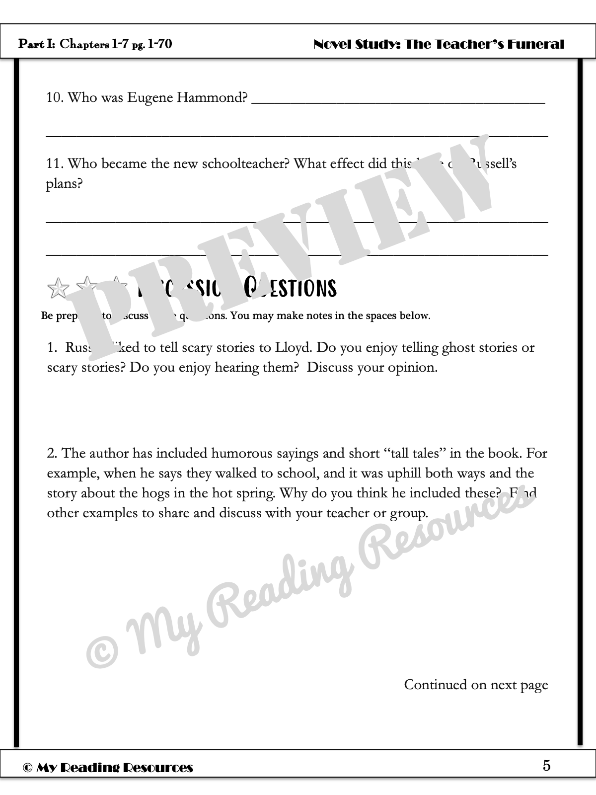 The Teacher's Funeral Novel Study - My Reading Resources