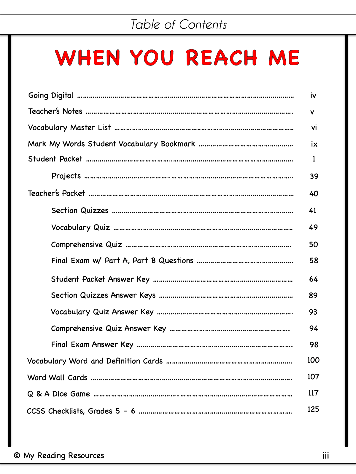 When You Reach Me Novel Study - My Reading Resources