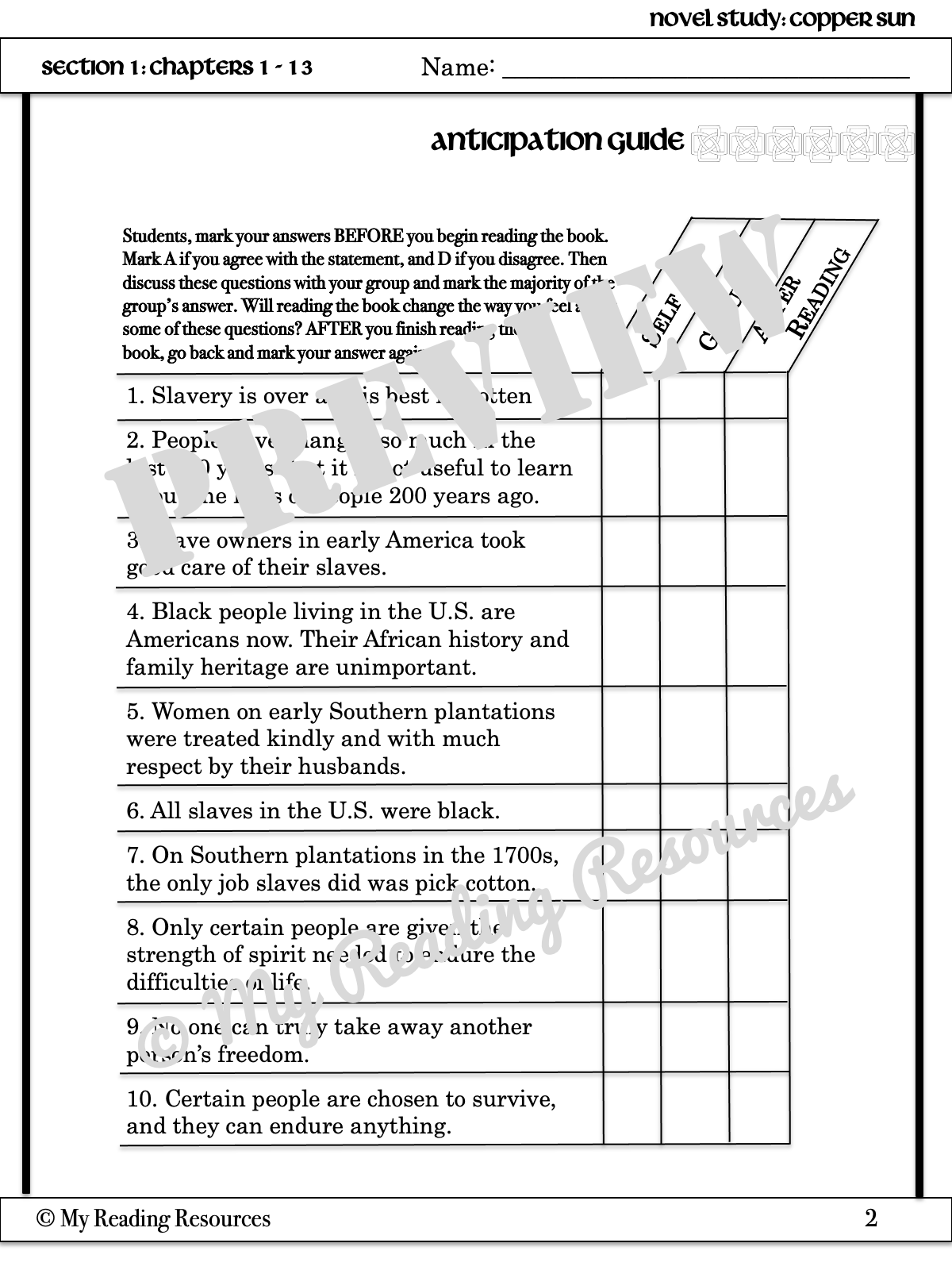 Copper Sun Novel Study - My Reading Resources