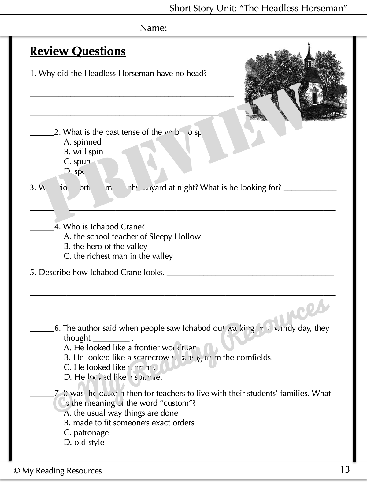 "The Headless Horseman" Short Story Unit - My Reading Resources