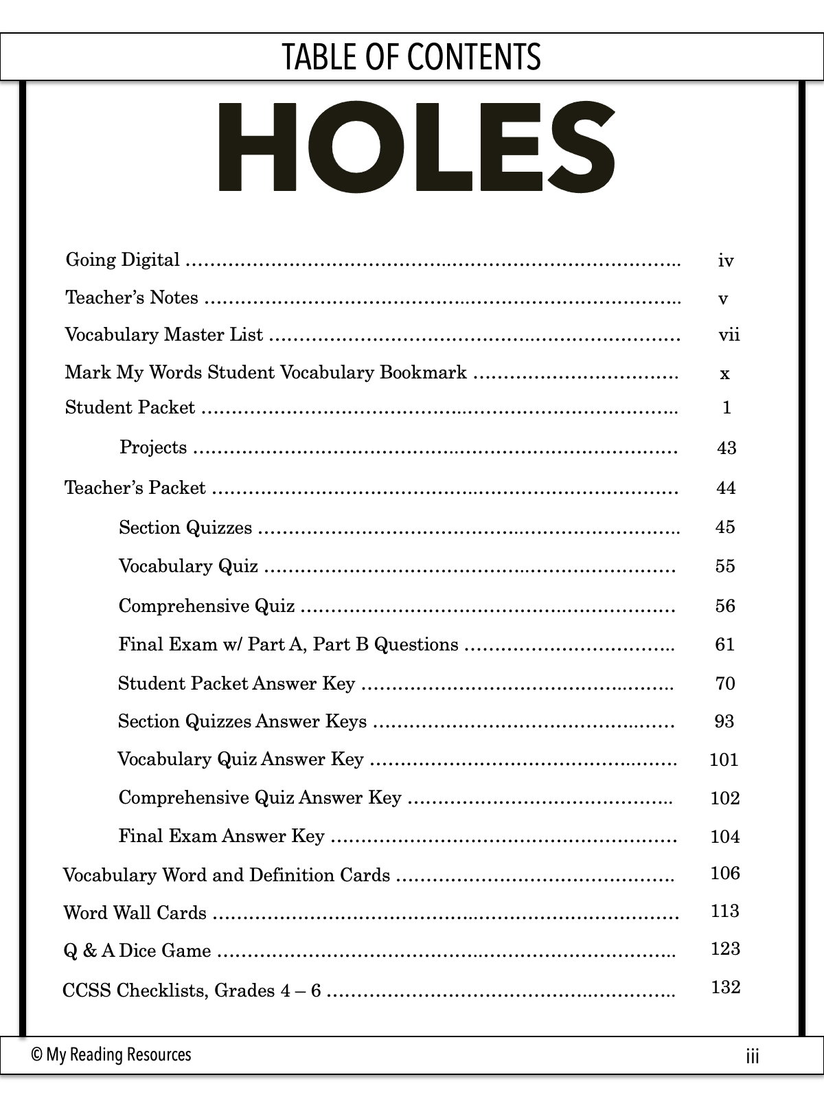 Holes Novel Study - My Reading Resources