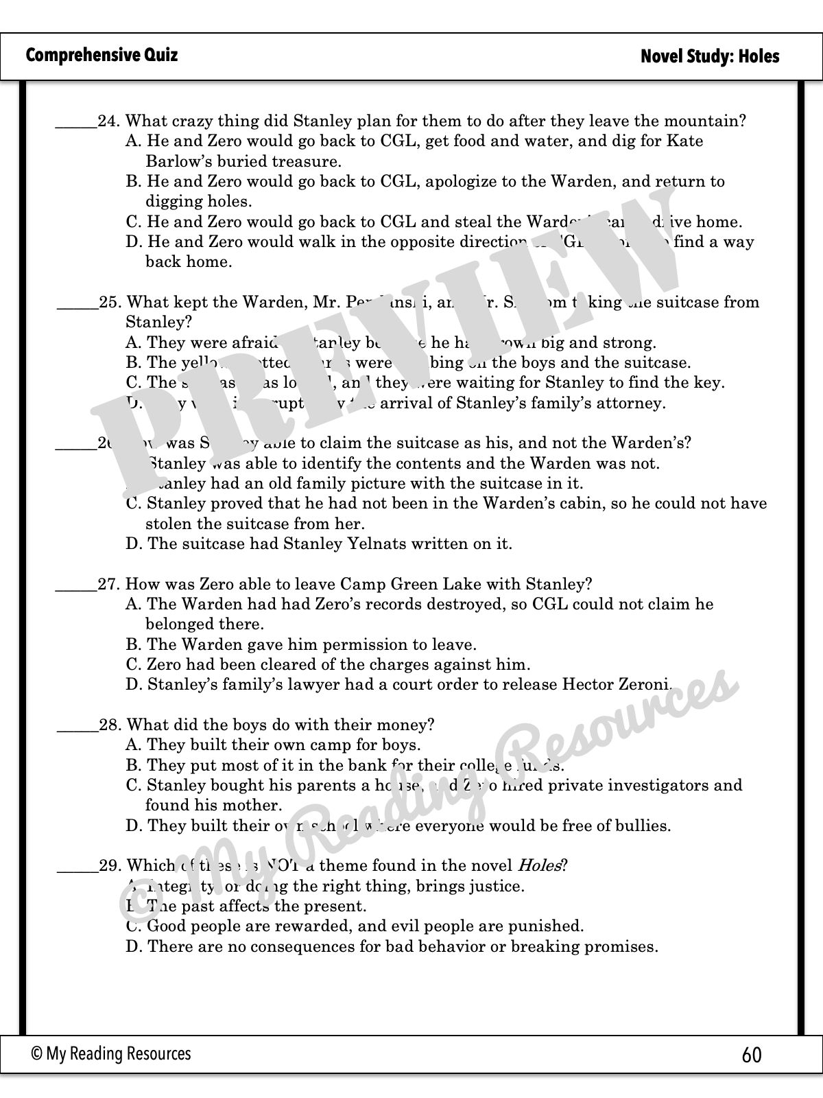 Holes Novel Study - My Reading Resources