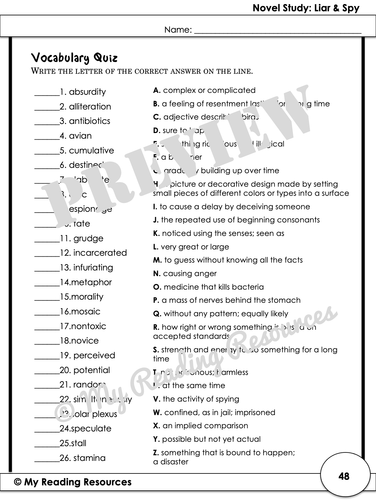 Liar & Spy Novel Study - My Reading Resources