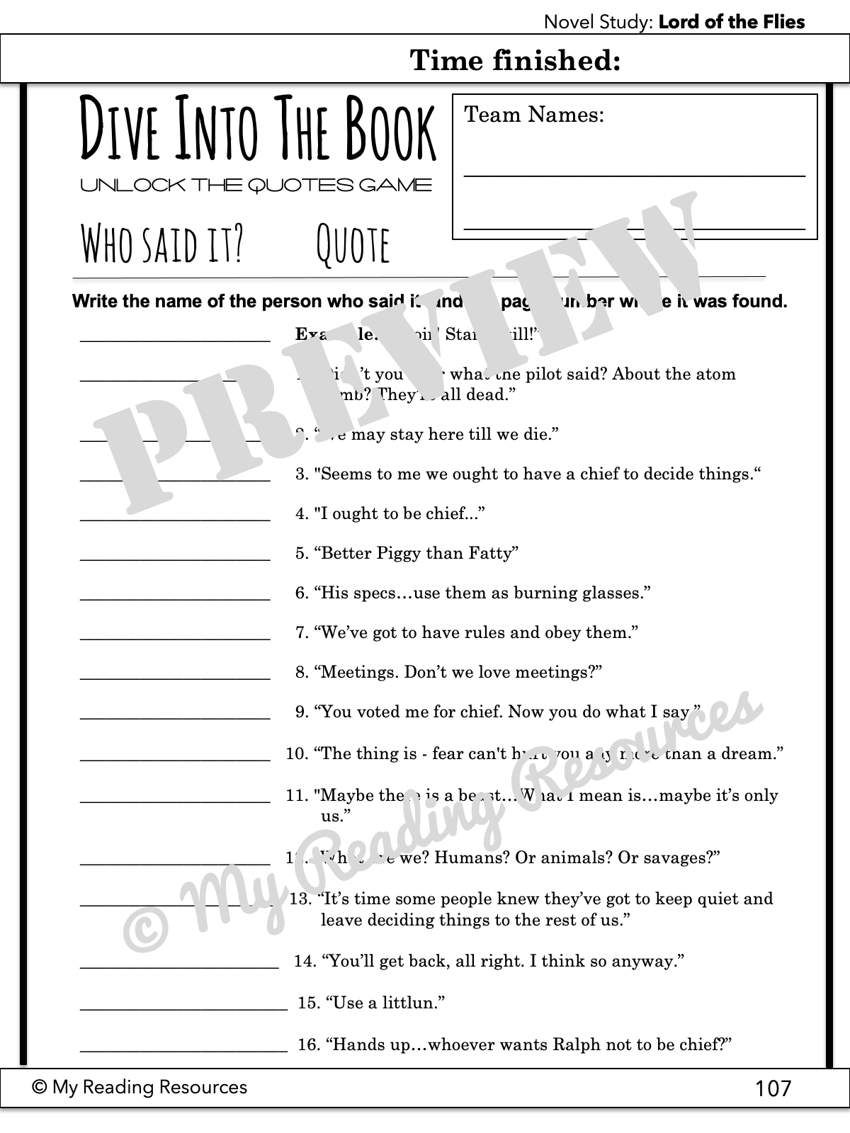 Lord of the Flies Novel Study - My Reading Resources