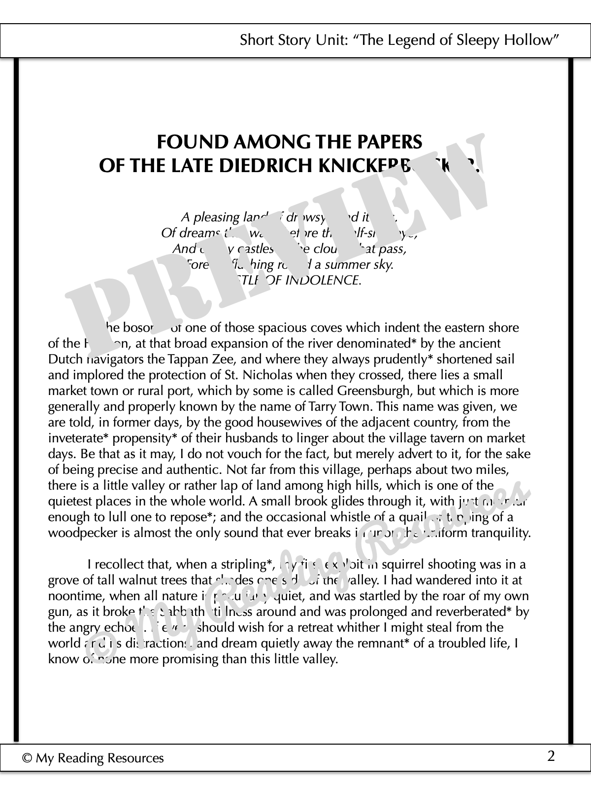 "The Legend of Sleepy Hollow" Short Story Unit - My Reading Resources