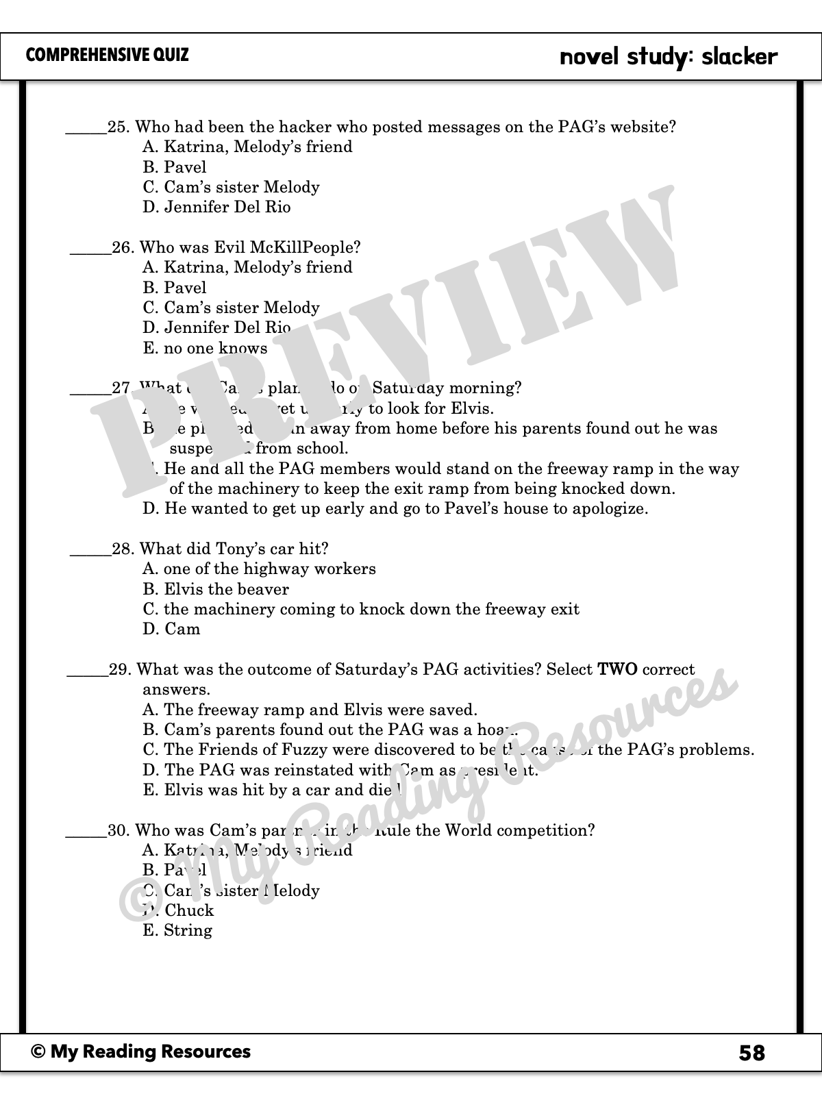 Slacker Novel Study - My Reading Resources