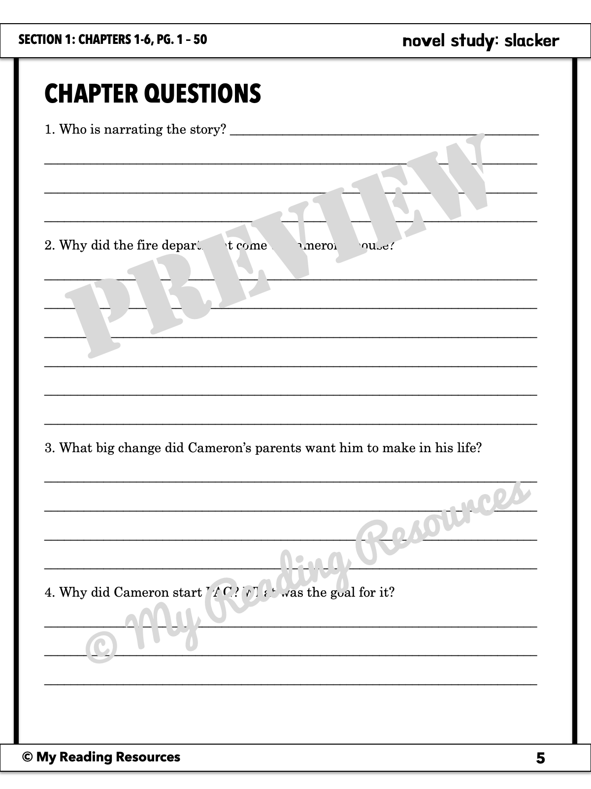 Slacker Novel Study - My Reading Resources