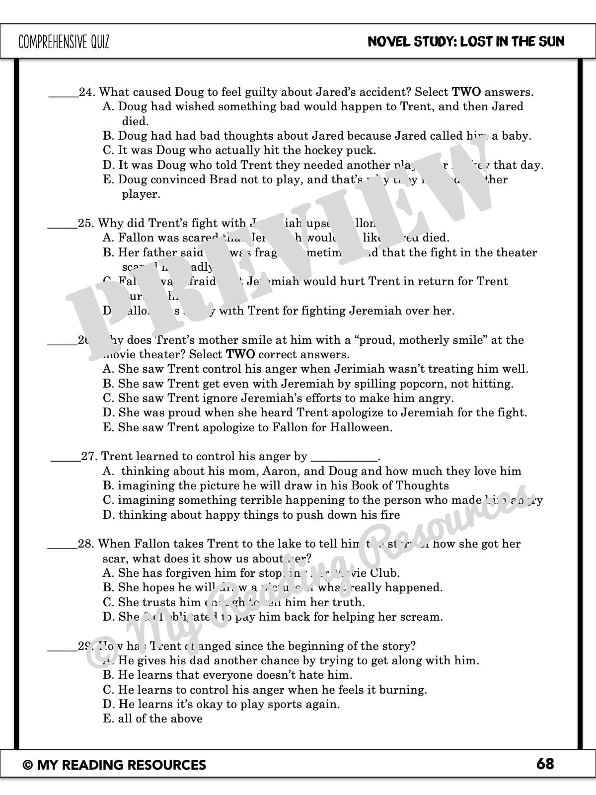 Lost in the Sun Novel Study - My Reading Resources