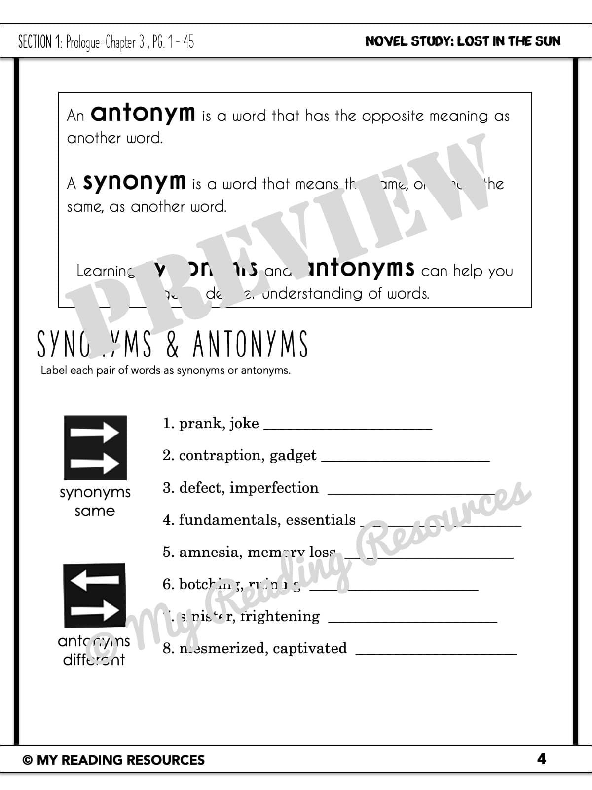 Lost in the Sun Novel Study - My Reading Resources