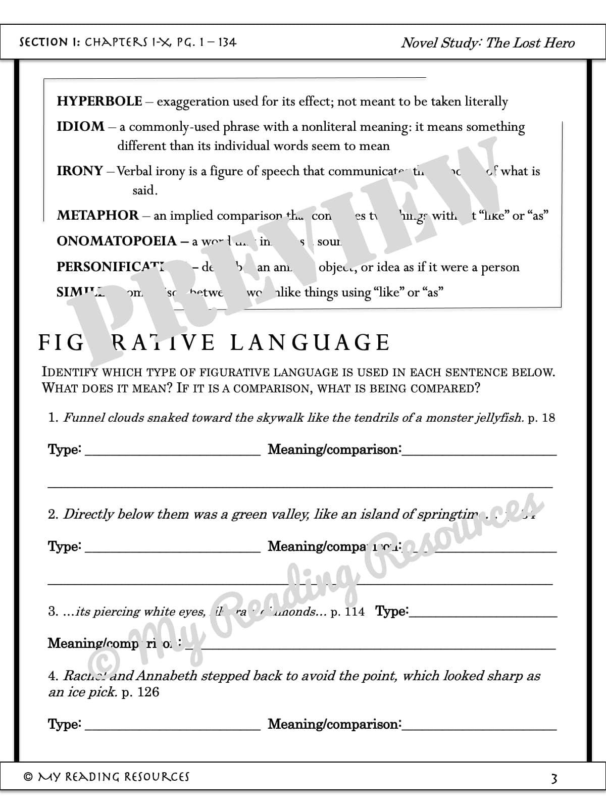 The Lost Hero Novel Study - My Reading Resources